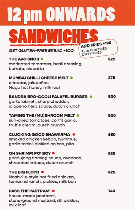 Menu of Veronica's, Bandstand, Bandra West, Mumbai