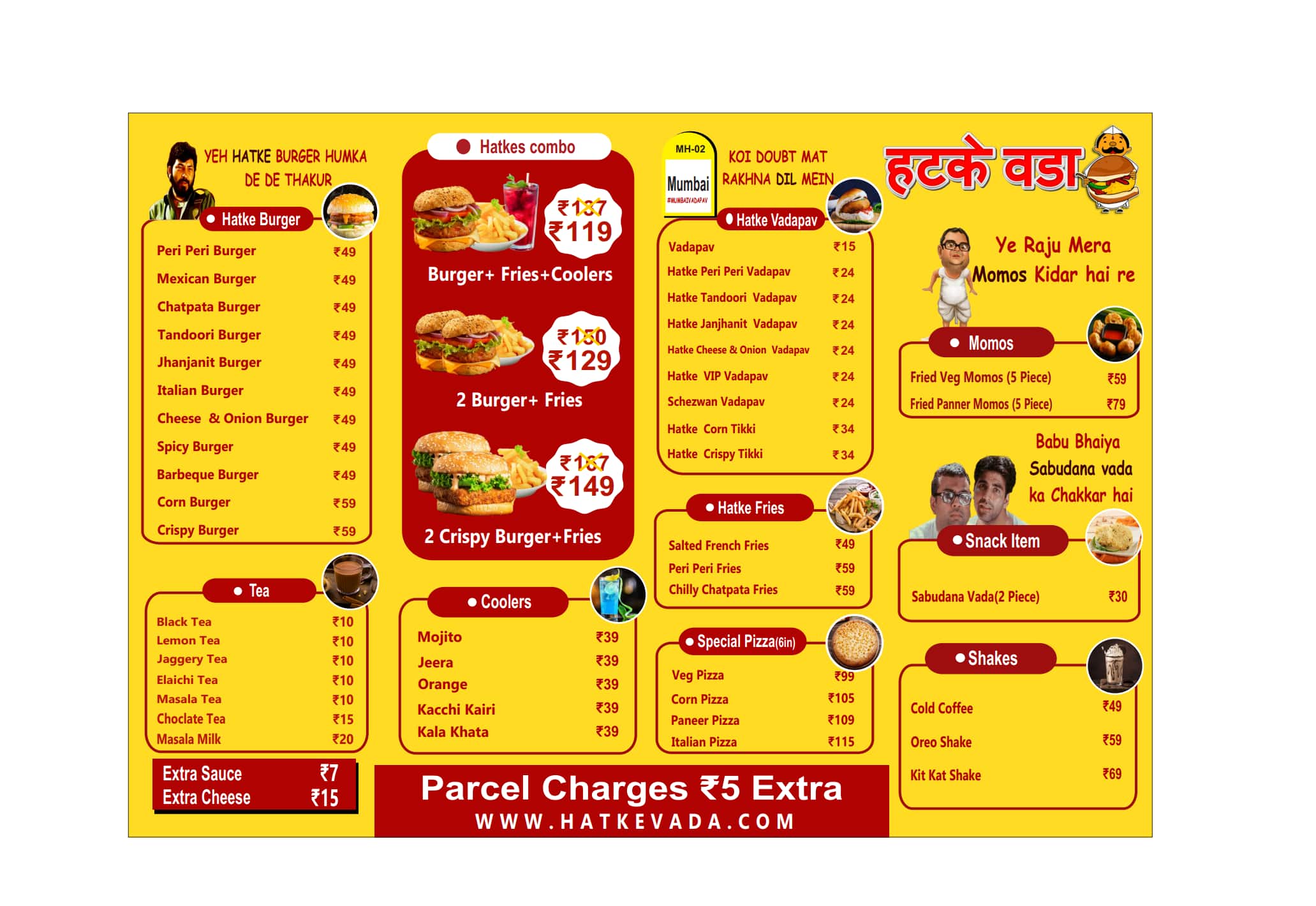 Menu of Mumbai Hatke Vada, Jogeshwari, Mumbai