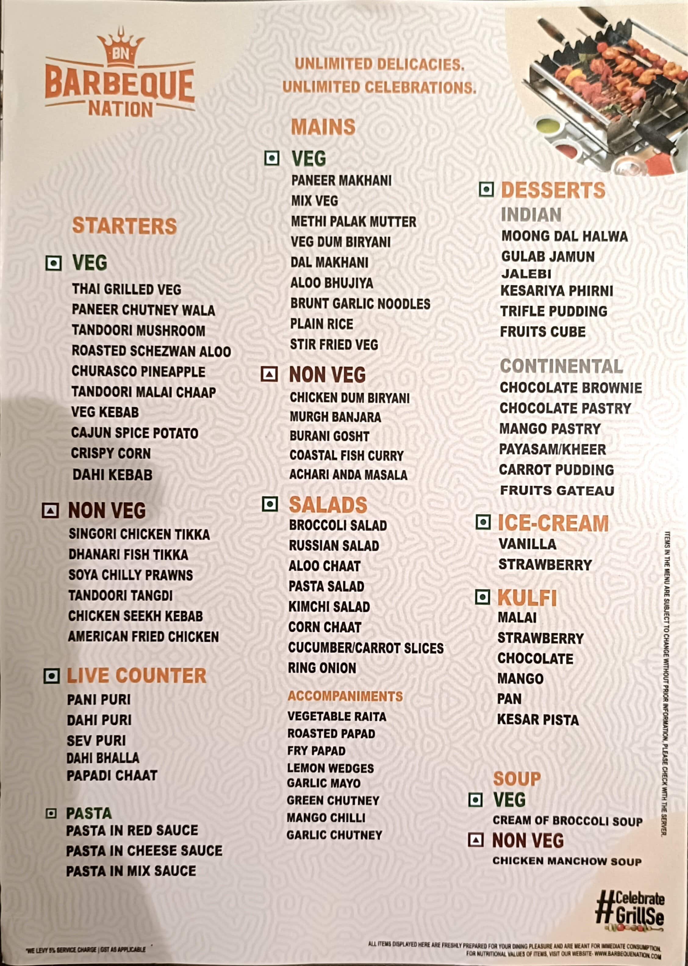 Menu of Barbeque Nation, Old Panvel, Navi Mumbai