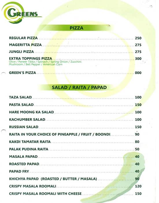 Menu at Hotel Greens, Mumbai, Lamington Rd