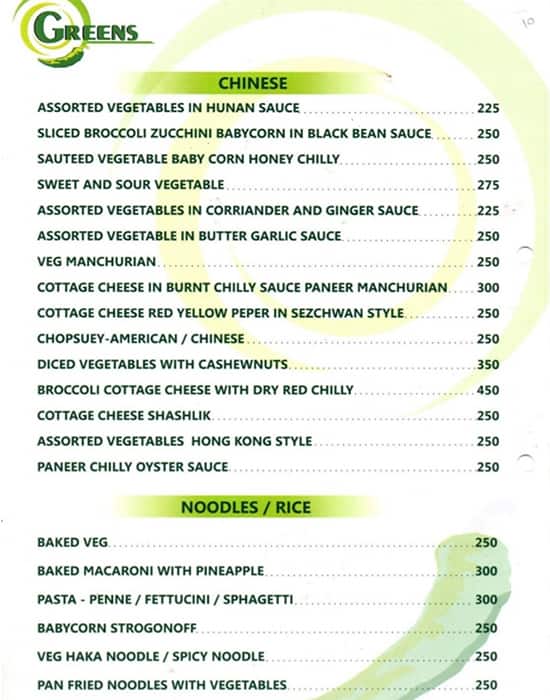 Menu at Hotel Greens, Mumbai, Lamington Rd