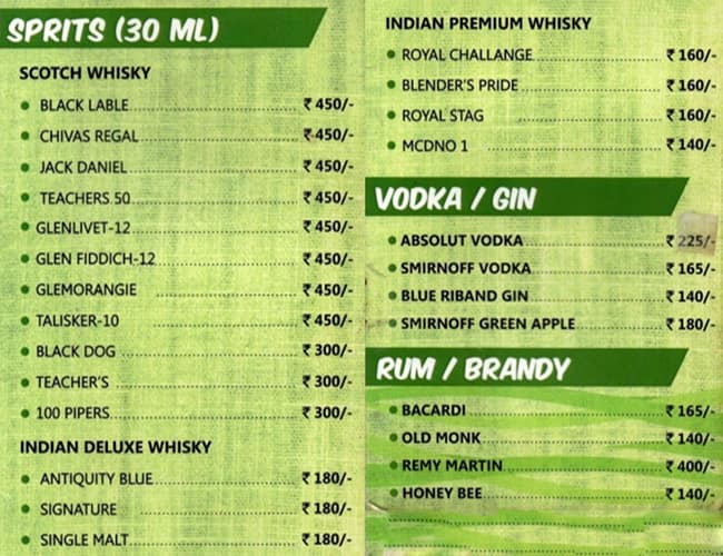 Menu at Hotel Greens, Mumbai, Lamington Rd
