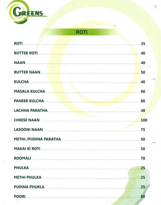 Menu at Hotel Greens, Mumbai, Lamington Rd