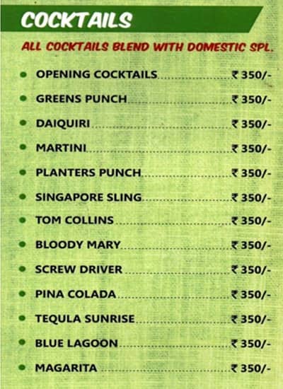 Menu at Hotel Greens, Mumbai, Lamington Rd