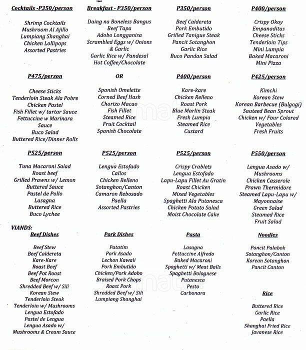 Menu at Little Quiapo Soda Fountain & Restaurant, Parañaque