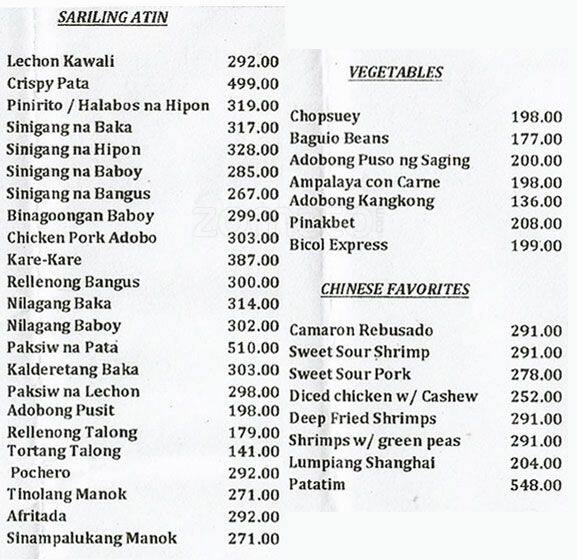 Menu at Little Quiapo Soda Fountain & Restaurant, Parañaque