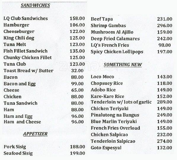 Menu at Little Quiapo Soda Fountain & Restaurant, Parañaque
