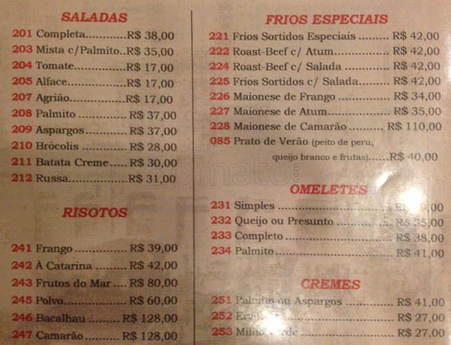 Menu at Ao Bar Guanabara, São Paulo