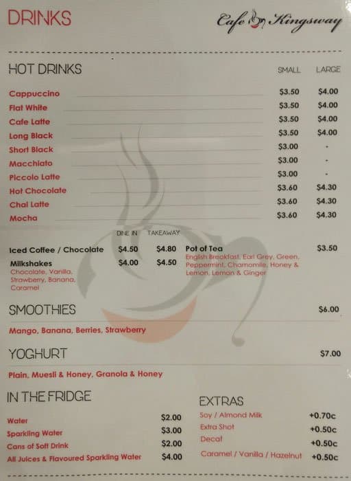 Menu at Café on Kingsway cafe, Caringbah, Shop 2/324 Kingsway