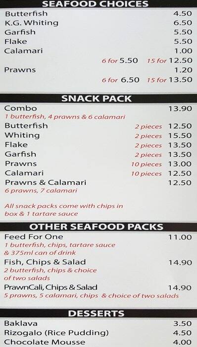 Menu at Captain Chargrill and Seafood fast food, Unley