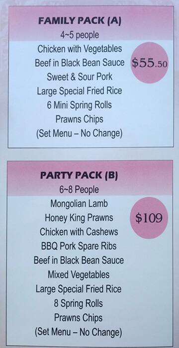 Menu at Ho Choi restaurant, Moorooka