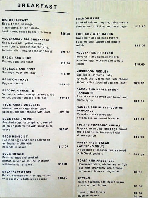 Menu at Spinnakers Restaurant, Hillarys
