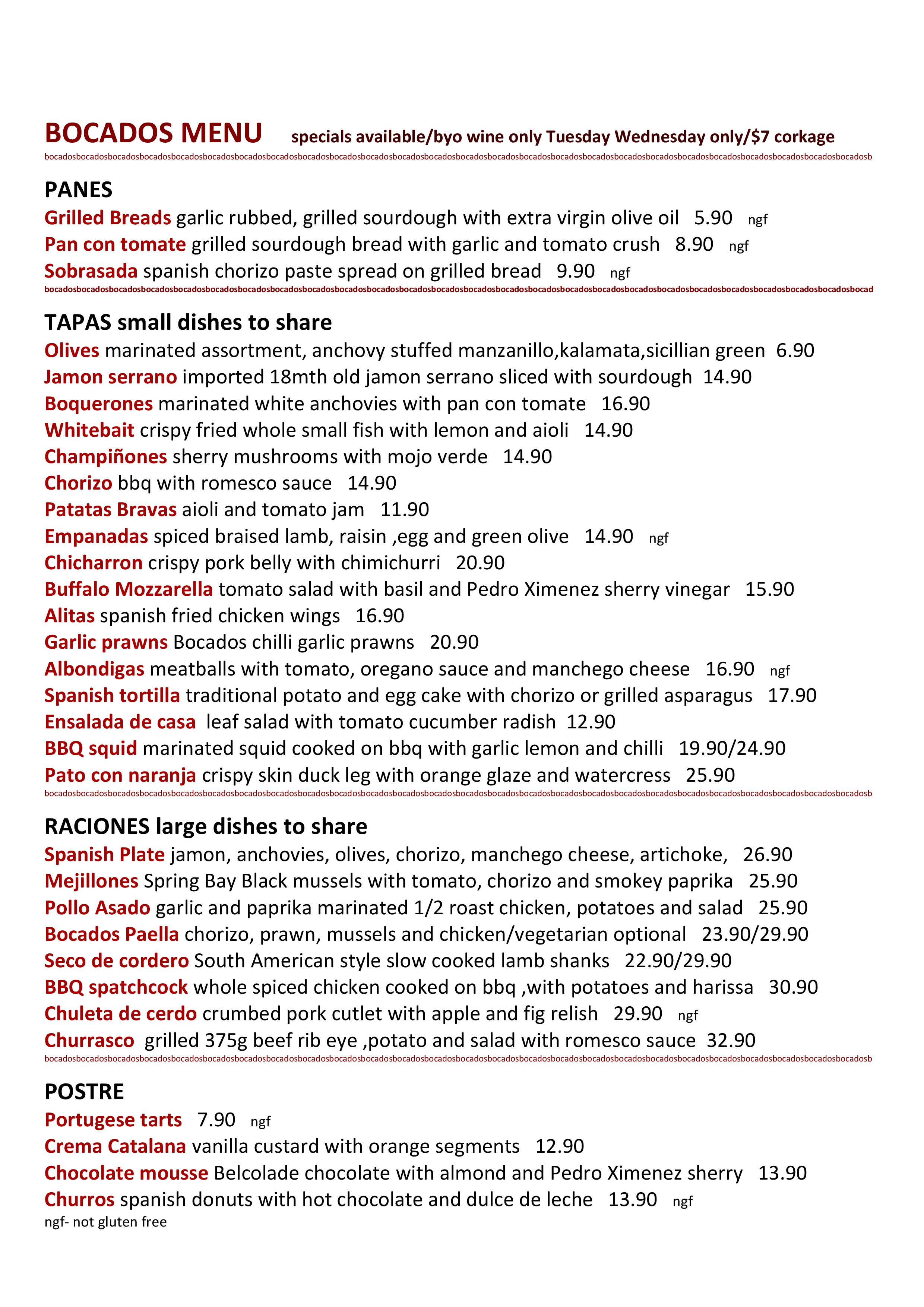 Bocados Menu, Menu for Bocados, Newcastle, Newcastle - Urbanspoon/Zomato