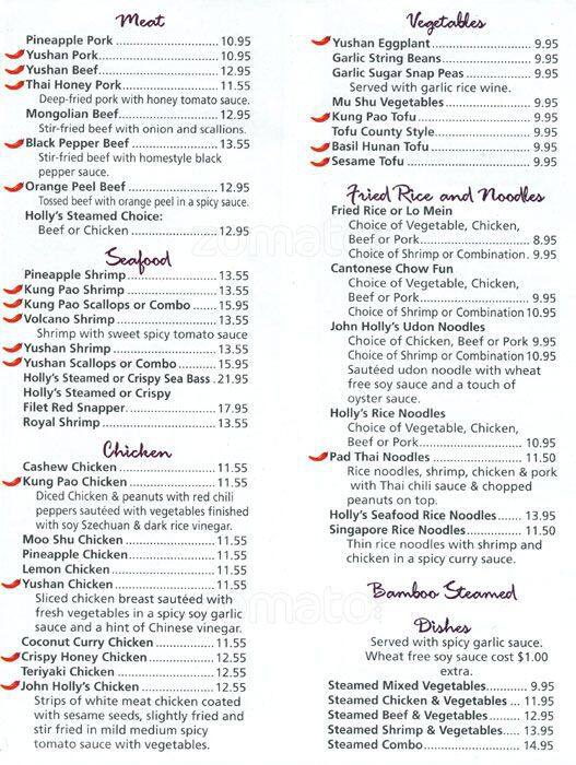 Menu at John Holly's Asian Bistro restaurant, Denver, S Downing St