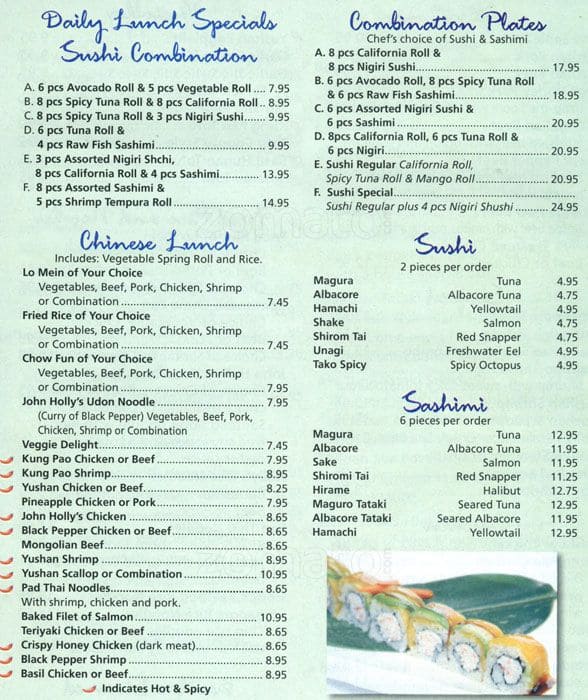Menu at John Holly's Asian Bistro restaurant, Denver, S Downing St