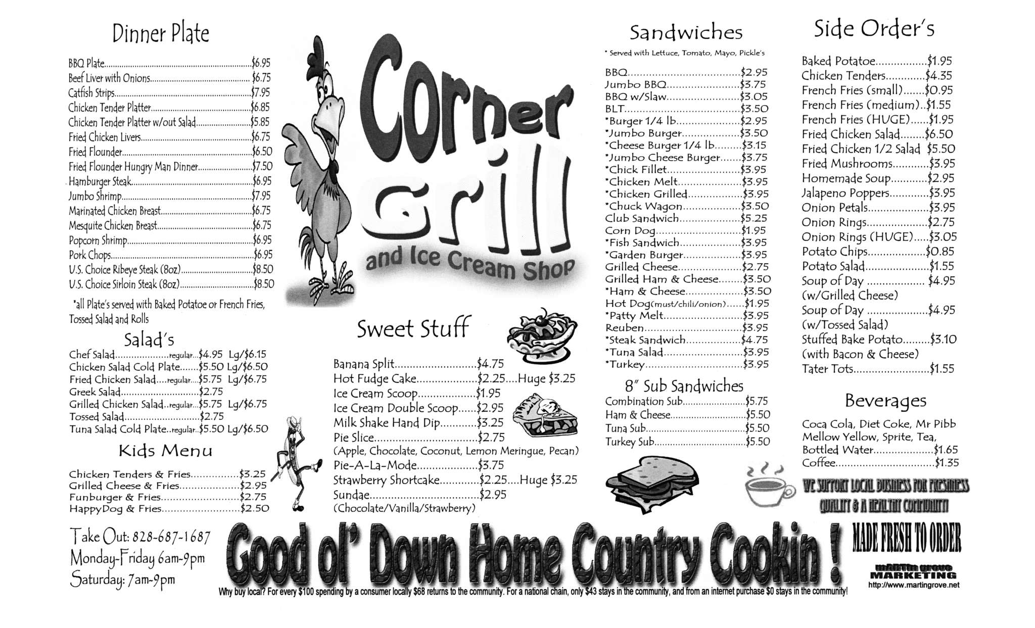 Menu at Corner Grill restaurant, Avery Creek, Brevard Rd