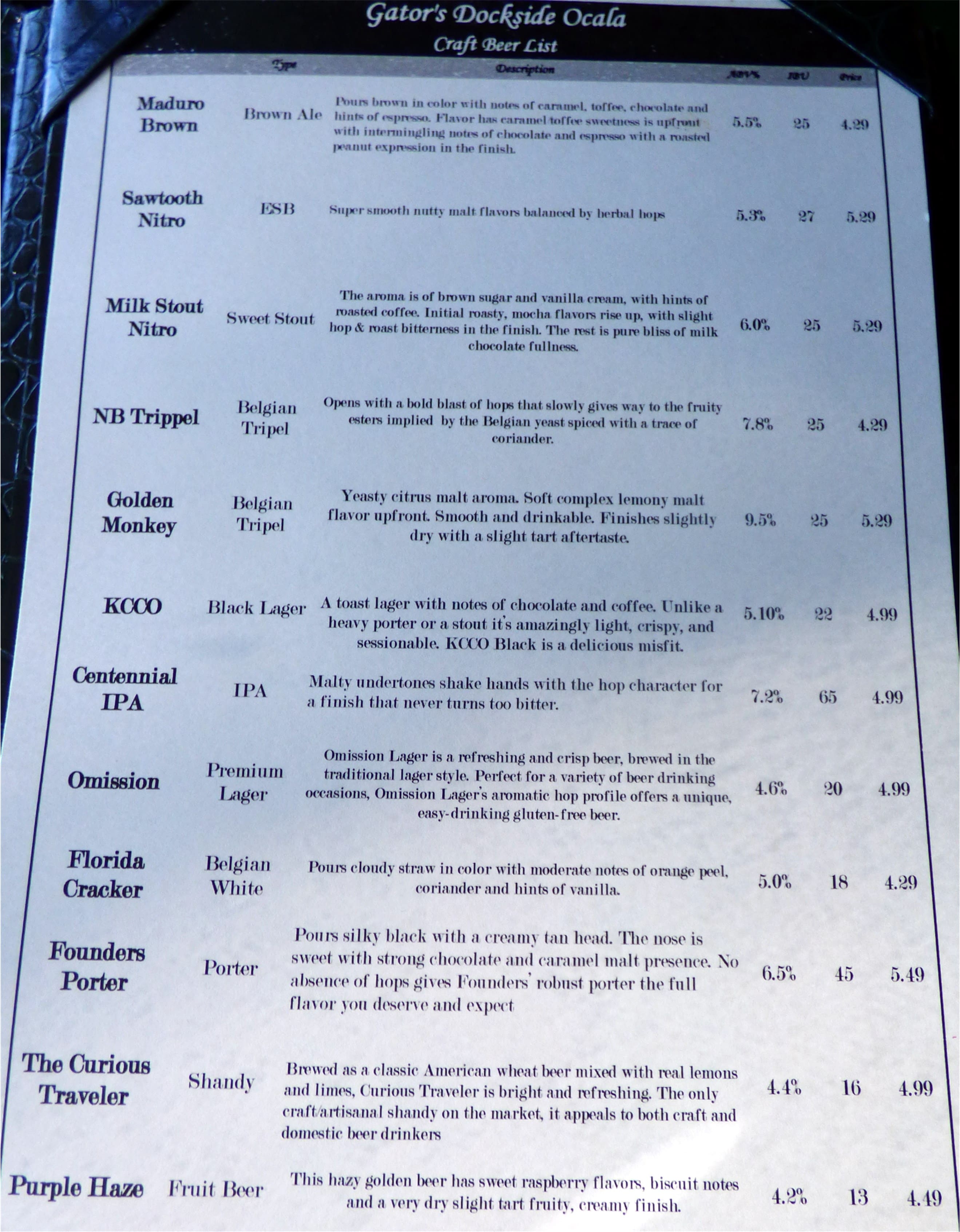 Menu at Gator's Dockside pub & bar, Ocala