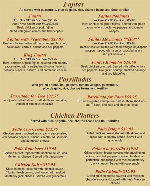 Menu at Las Ramadas Mexican Grill & Bar, Spring, Cypresswood Dr