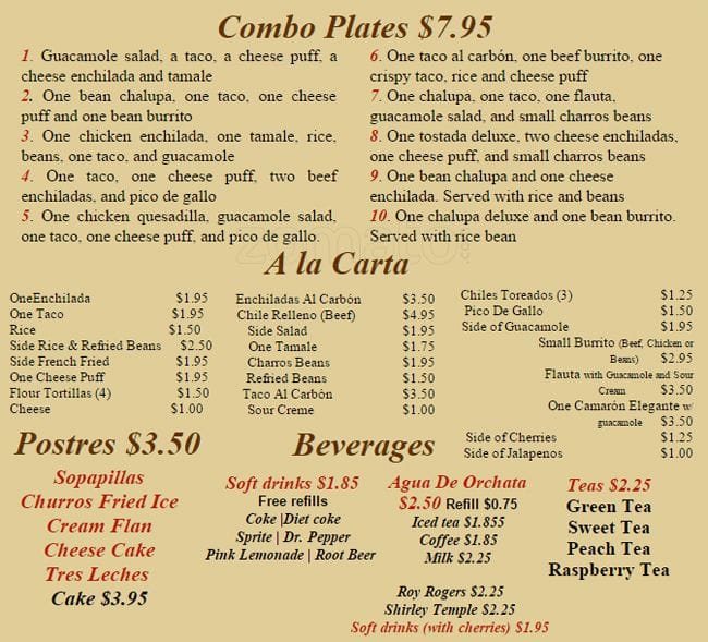 Menu at Las Ramadas Mexican Grill & Bar, Spring, Cypresswood Dr