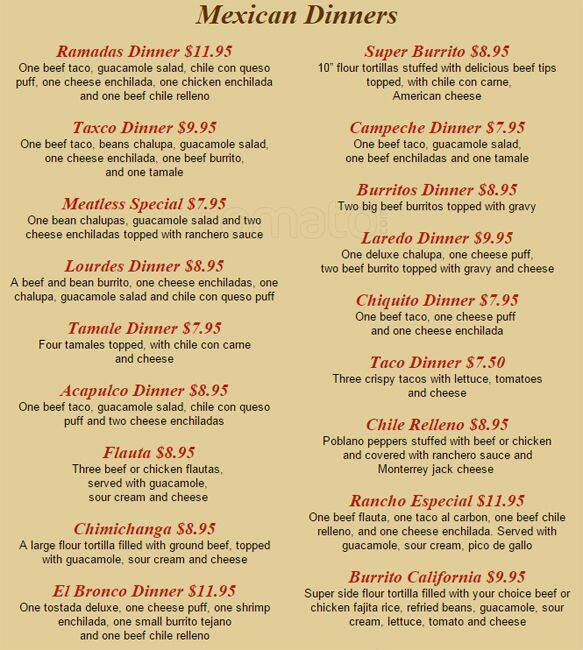 Menu at Las Ramadas Mexican Grill & Bar, Spring, Cypresswood Dr