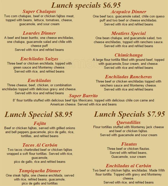 Menu at Las Ramadas Mexican Grill & Bar, Spring, Cypresswood Dr