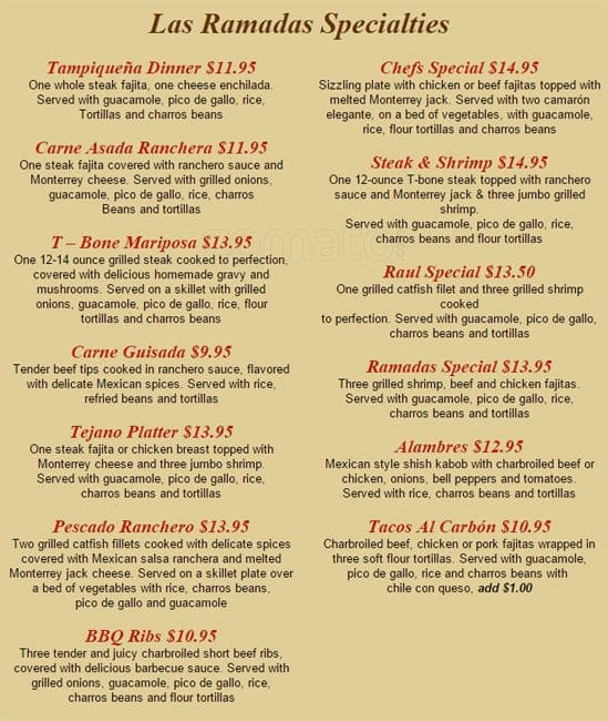 Menu at Las Ramadas Mexican Grill & Bar, Spring, Cypresswood Dr