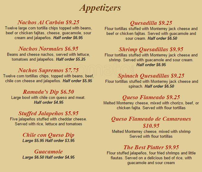 Menu at Las Ramadas Mexican Grill & Bar, Spring, Cypresswood Dr