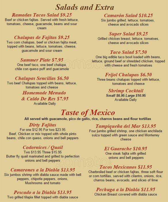 Menu at Las Ramadas Mexican Grill & Bar, Spring, Cypresswood Dr