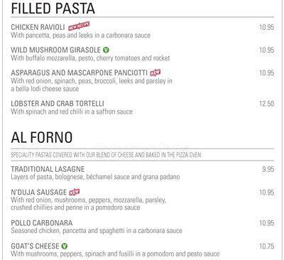 Menu at Prezzo Manchester Printworks restaurant, Manchester, The Printworks