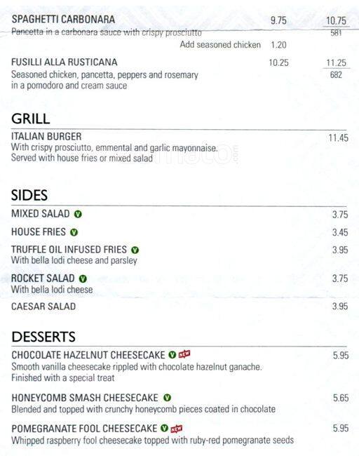 Menu at Prezzo Manchester Printworks restaurant, Manchester, The Printworks