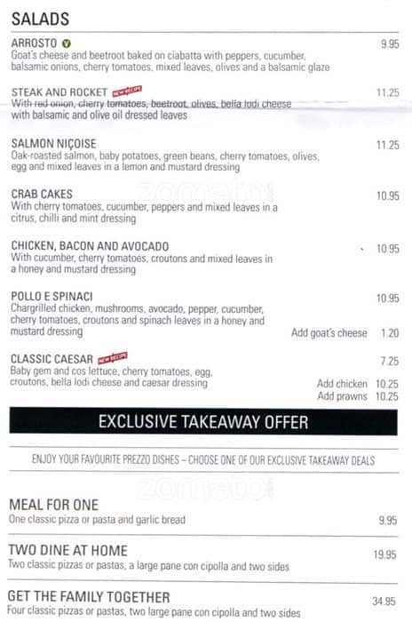 Menu at Prezzo Italian Restaurant Manchester Media City, Salford, Orange