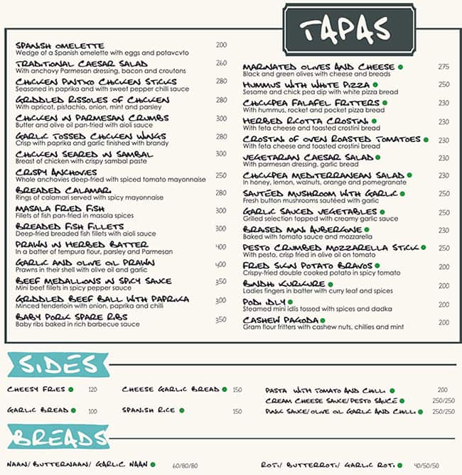 Menu at Grasshopper, Chennai