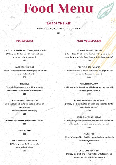 Menu at Grasshopper, Chennai