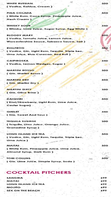 Menu at Grasshopper, Chennai