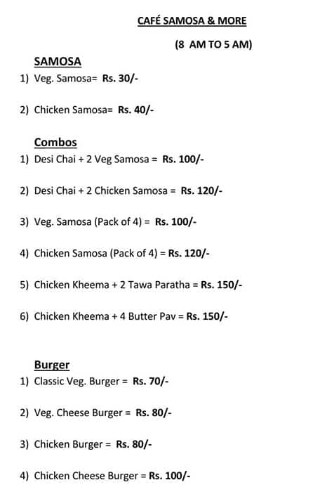 Menu of Cafe Samosa & More, Salunkhe Vihar Road, Pune
