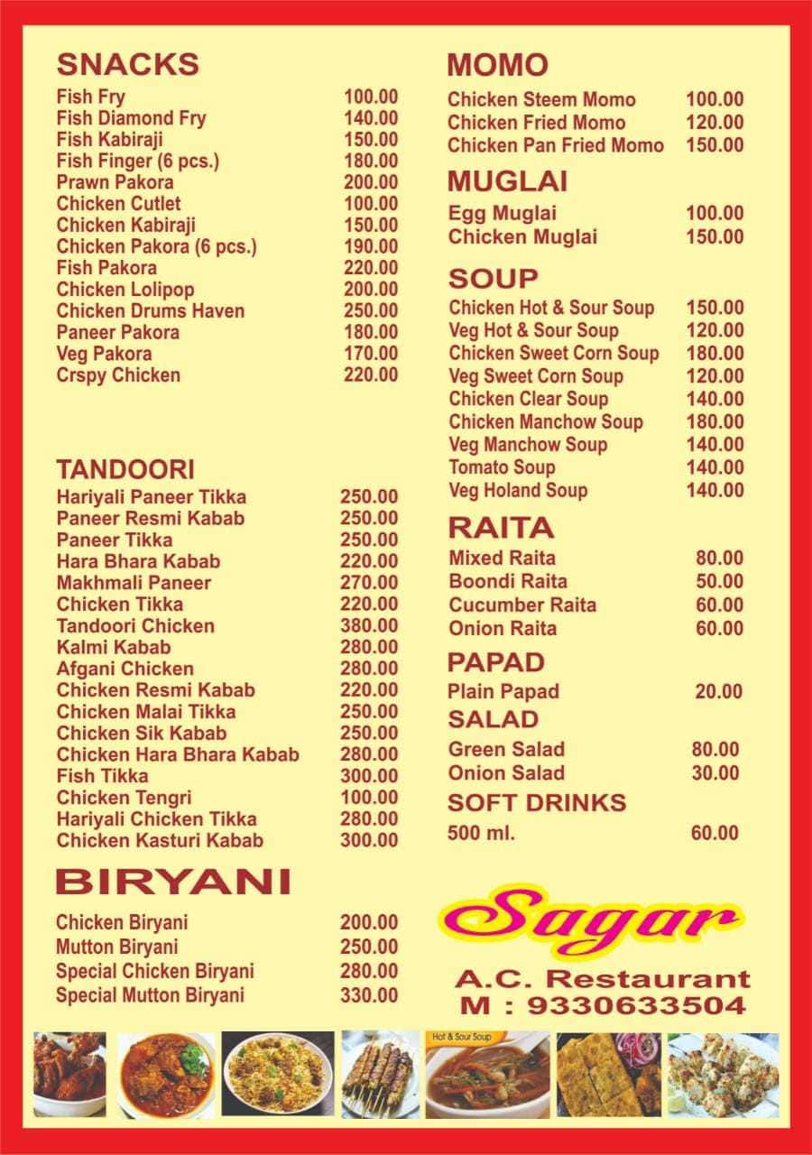 Menu at Sagar Restaurant, Kolkata, 76/2