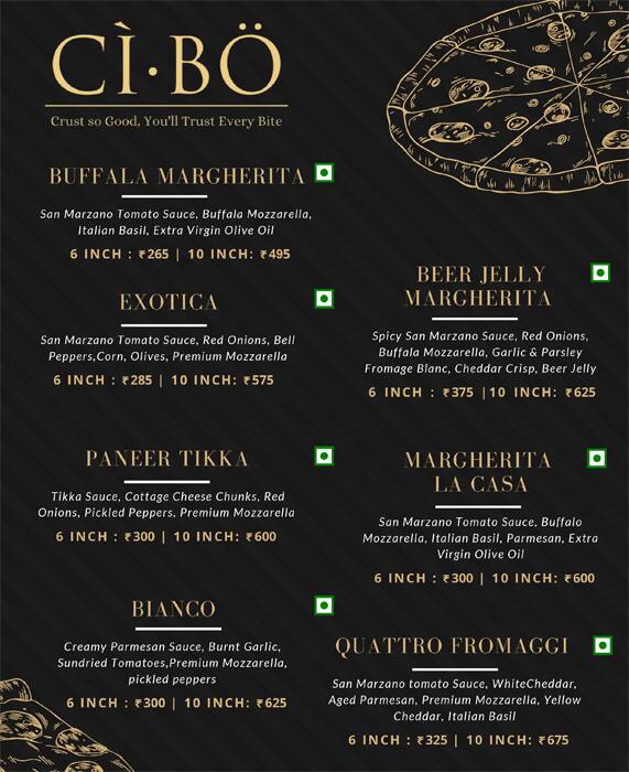 Menu of CIBO, Versova, Andheri West, Mumbai