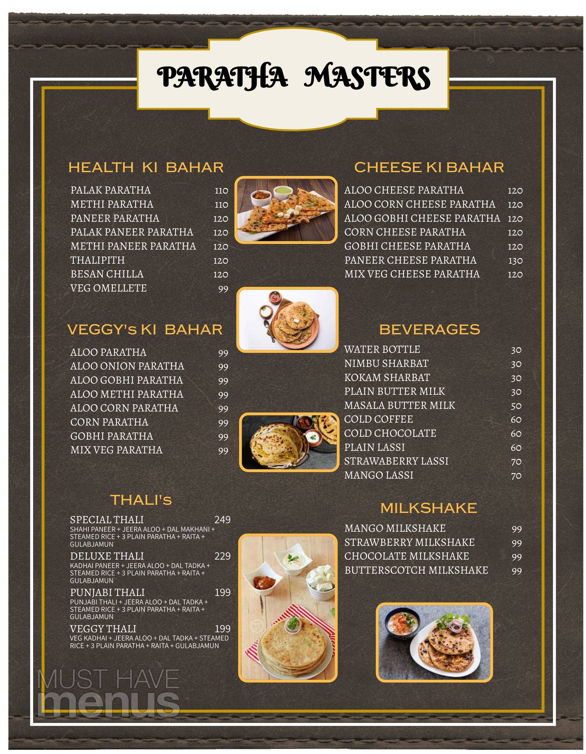 Menu of Paratha Masters, Wakad, Pune