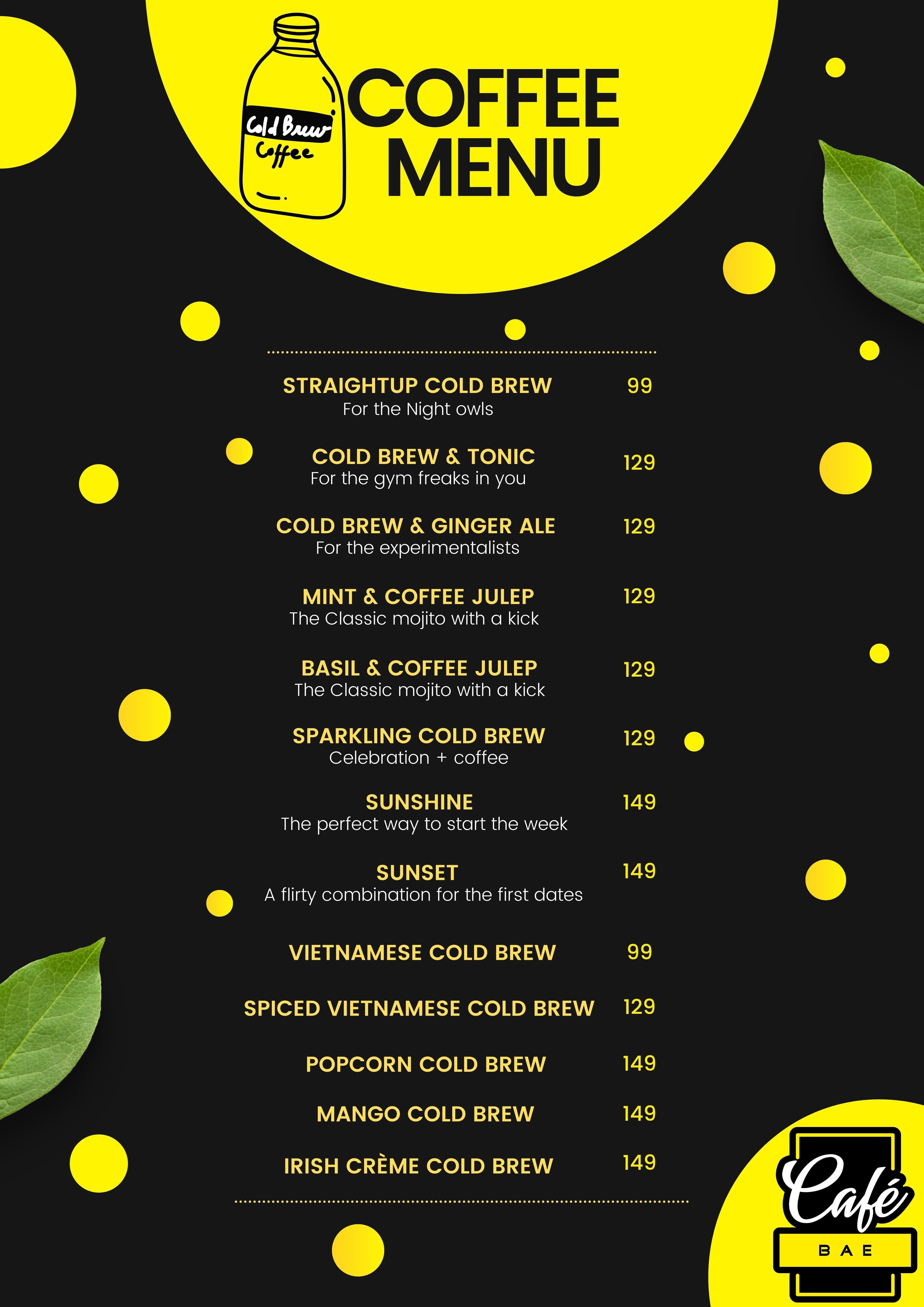 Menu of Yellow - Cafe Bae, Doranda, Ranchi