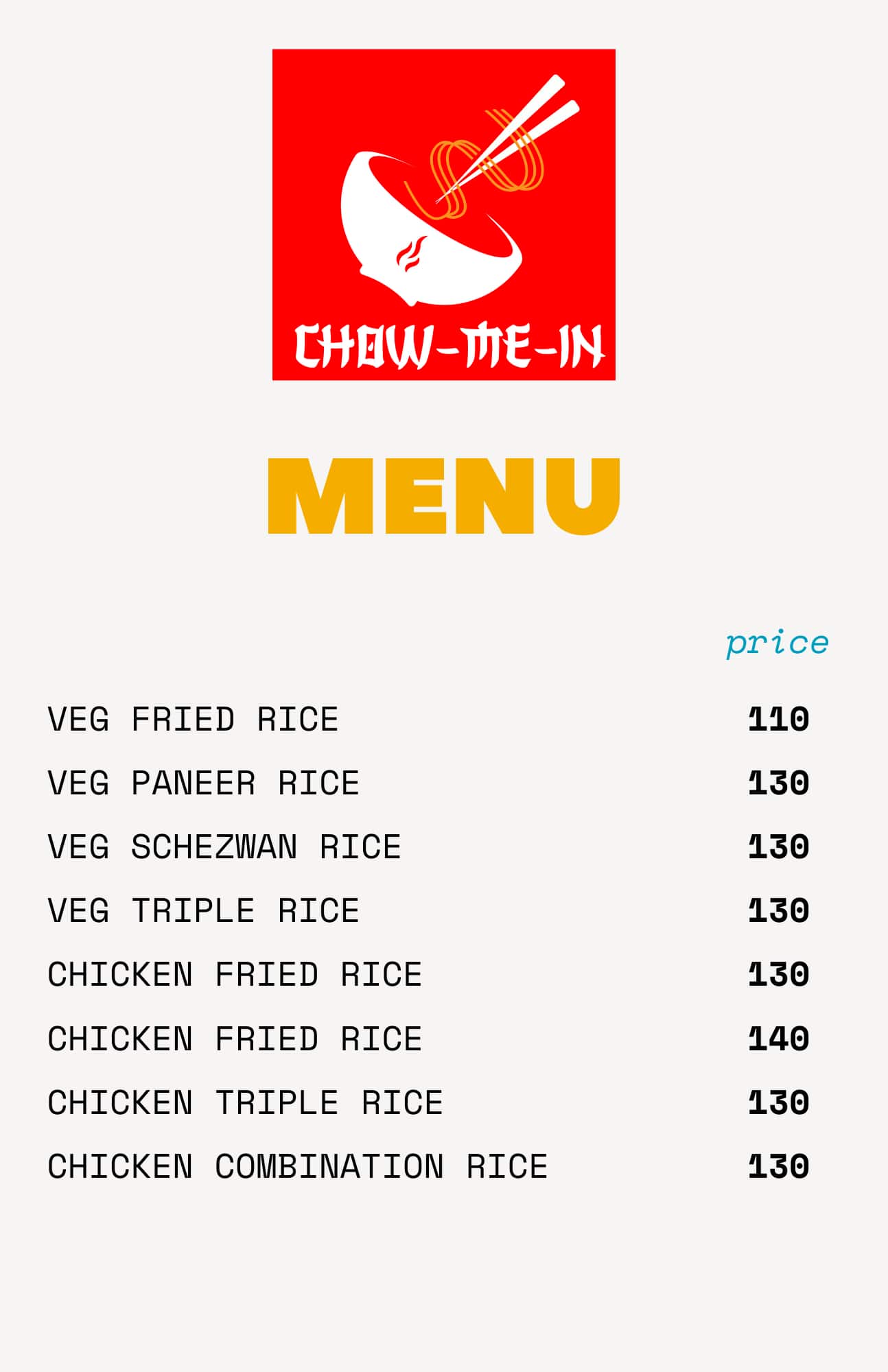 Menu of Chow - Me - In, Byculla, Mumbai