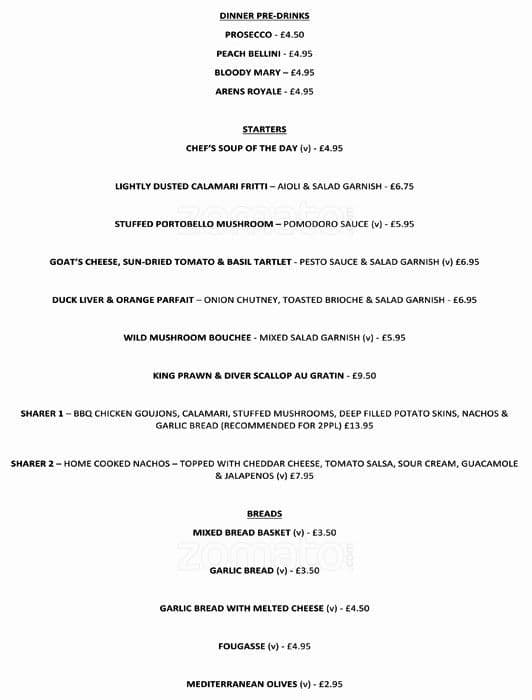 Menu at Arens Bar & Grill at The Six Bells, Ruislip