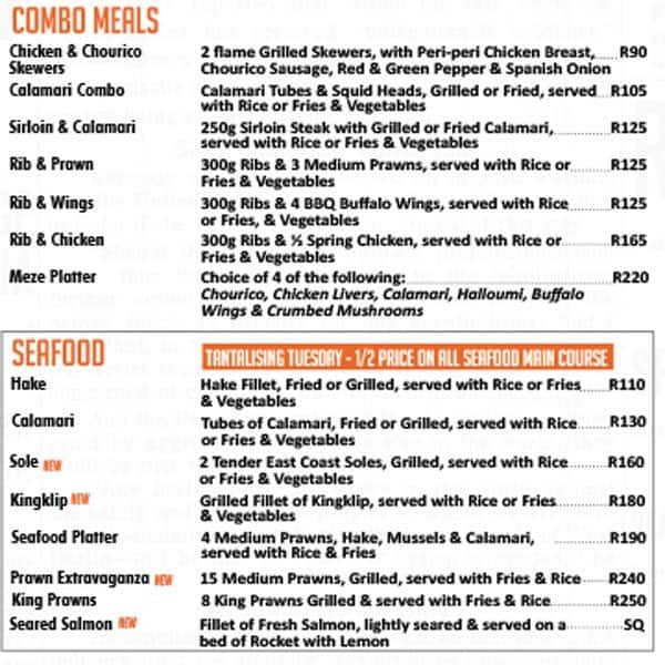 Menu at The Propeller On Grand pub & bar, Midrand