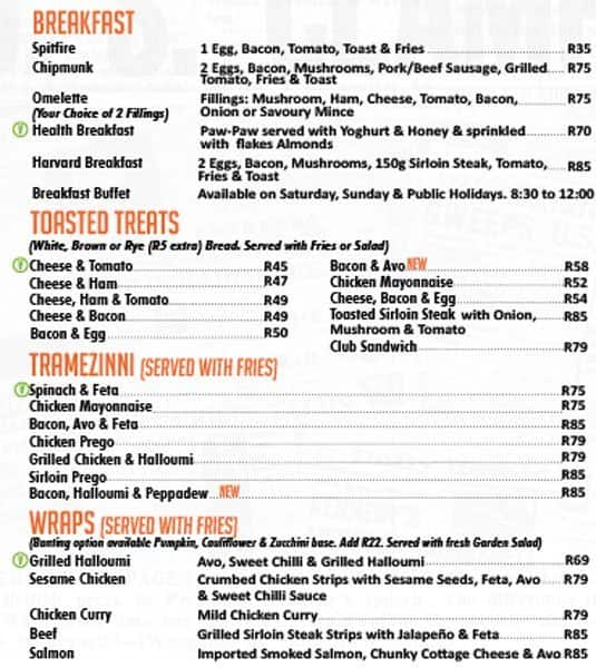 Menu at The Harvard Cafe, Midrand