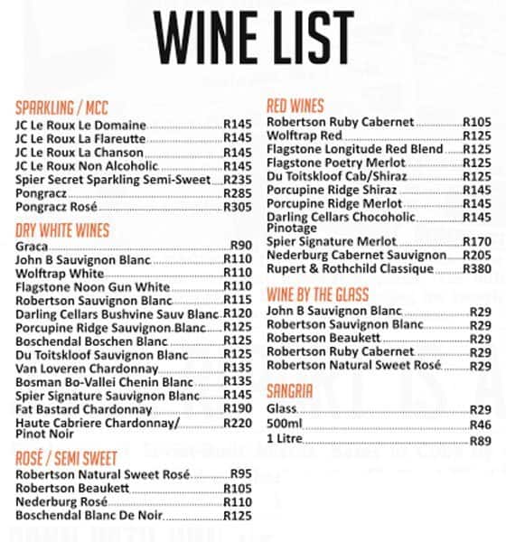 Menu at The Propeller On Grand pub & bar, Midrand