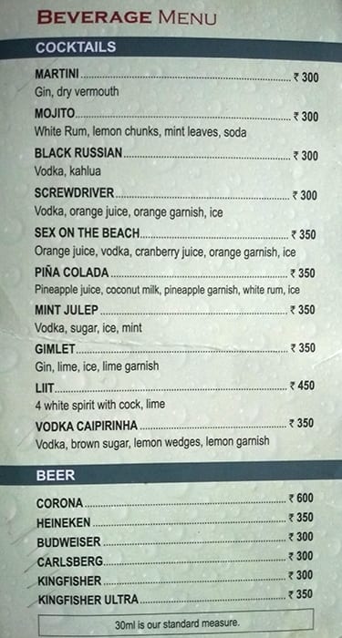 Menu at Amnesia, Urse