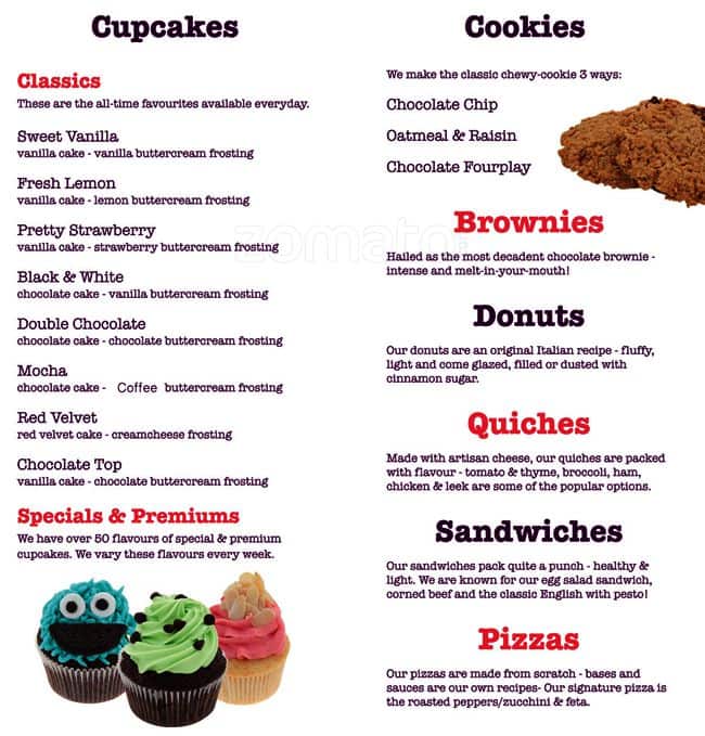 Menu at Cupcakes Amoré, Chennai, 4 Sathyanarayana Avenue