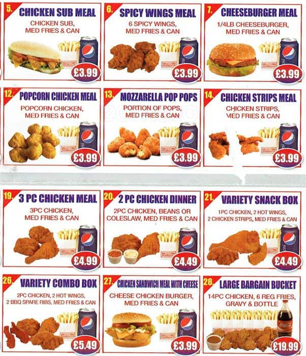 Menu at Krunchy Fried Chicken fast food, Manchester, 50 Wilmslow Road