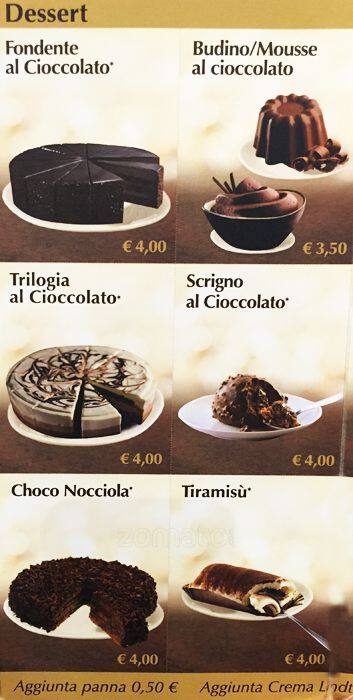 Menu at Lindt cafe, Rome, Via della Maddalena 12