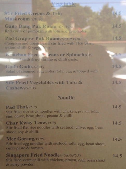 Menu at Kerabu restaurant, Glen Iris