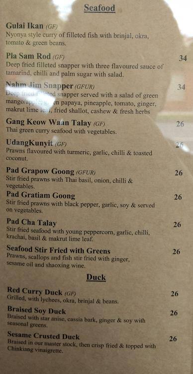 Menu at Kerabu restaurant, Glen Iris